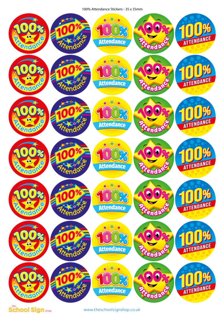 100% Attendance Sticker Sheet Free Download - Free For Schools