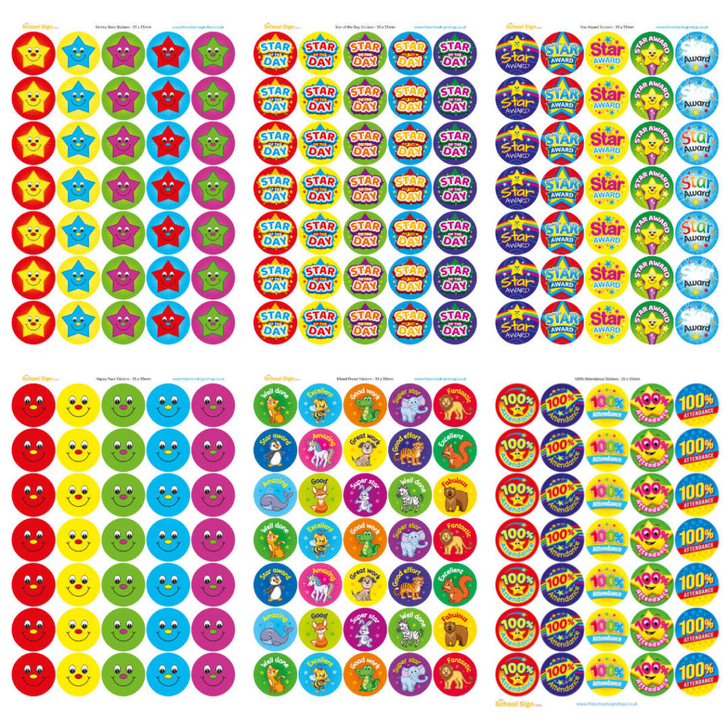 Reward Sticker Sheets - Mixed Pack - Vinyl Reward Stickers for Schools