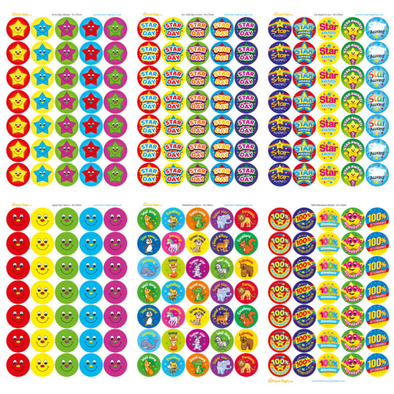 Reward Sticker Sheets - Mixed Pack - Vinyl Reward Stickers for Schools