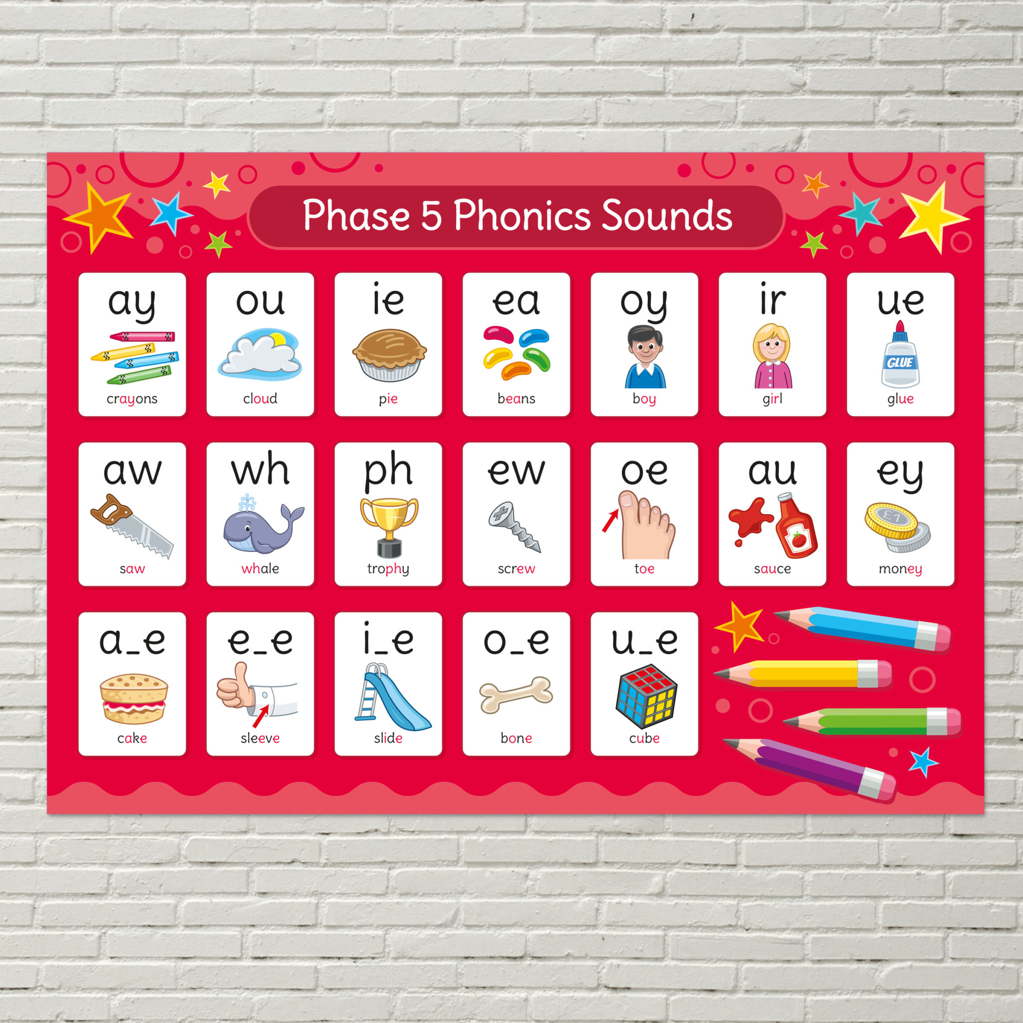 Phonics Phase 5 Sounds Poster - English Poster for Schools