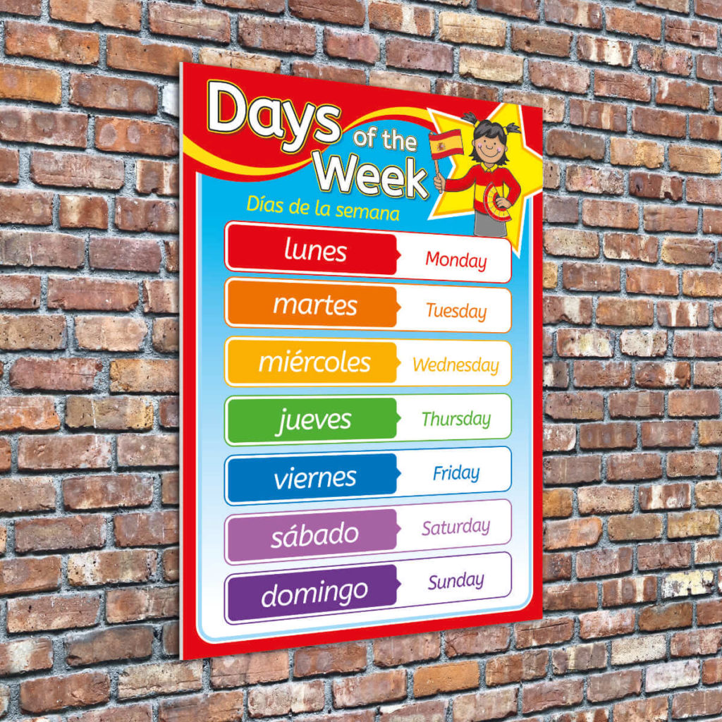 Spanish Days of the Week Sign - Illustrated Languages Sign for Schools