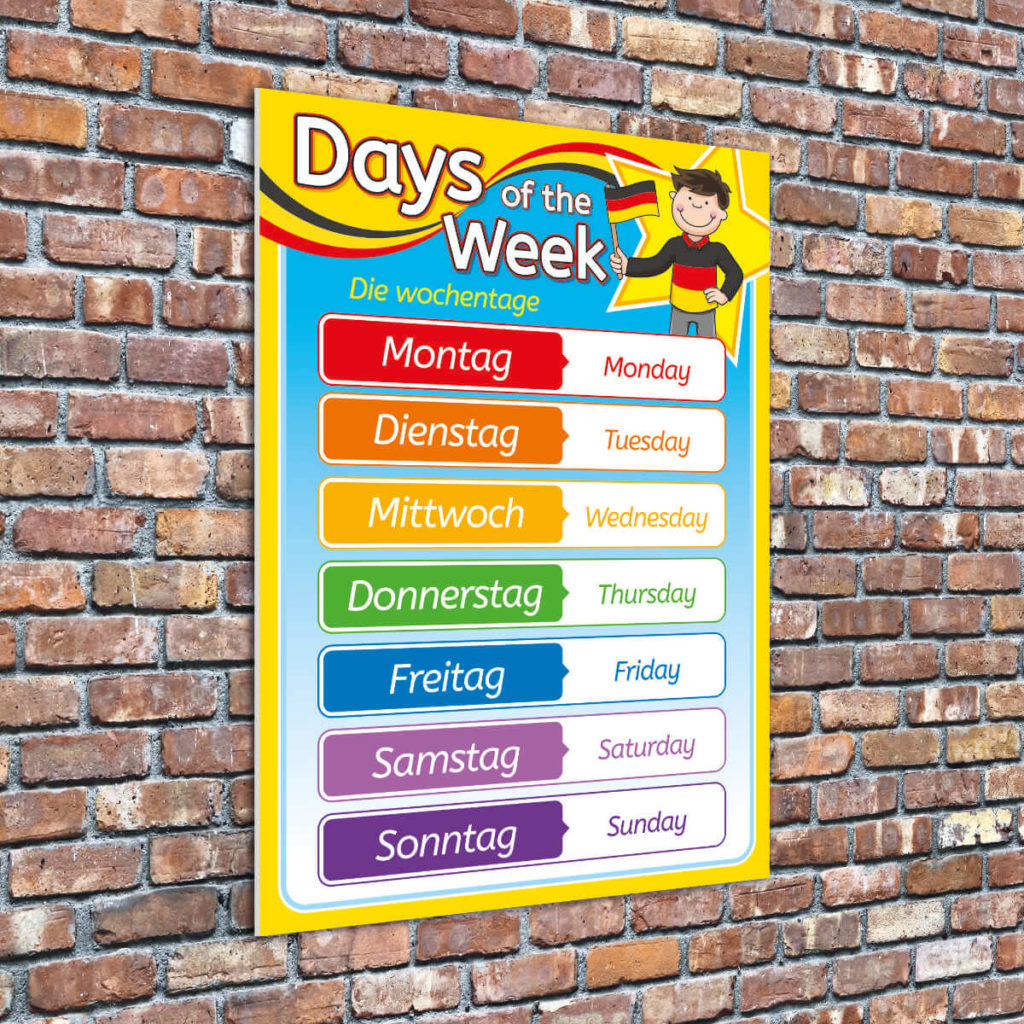 German Days of the Week Sign - Illustrated Languages Sign for Schools