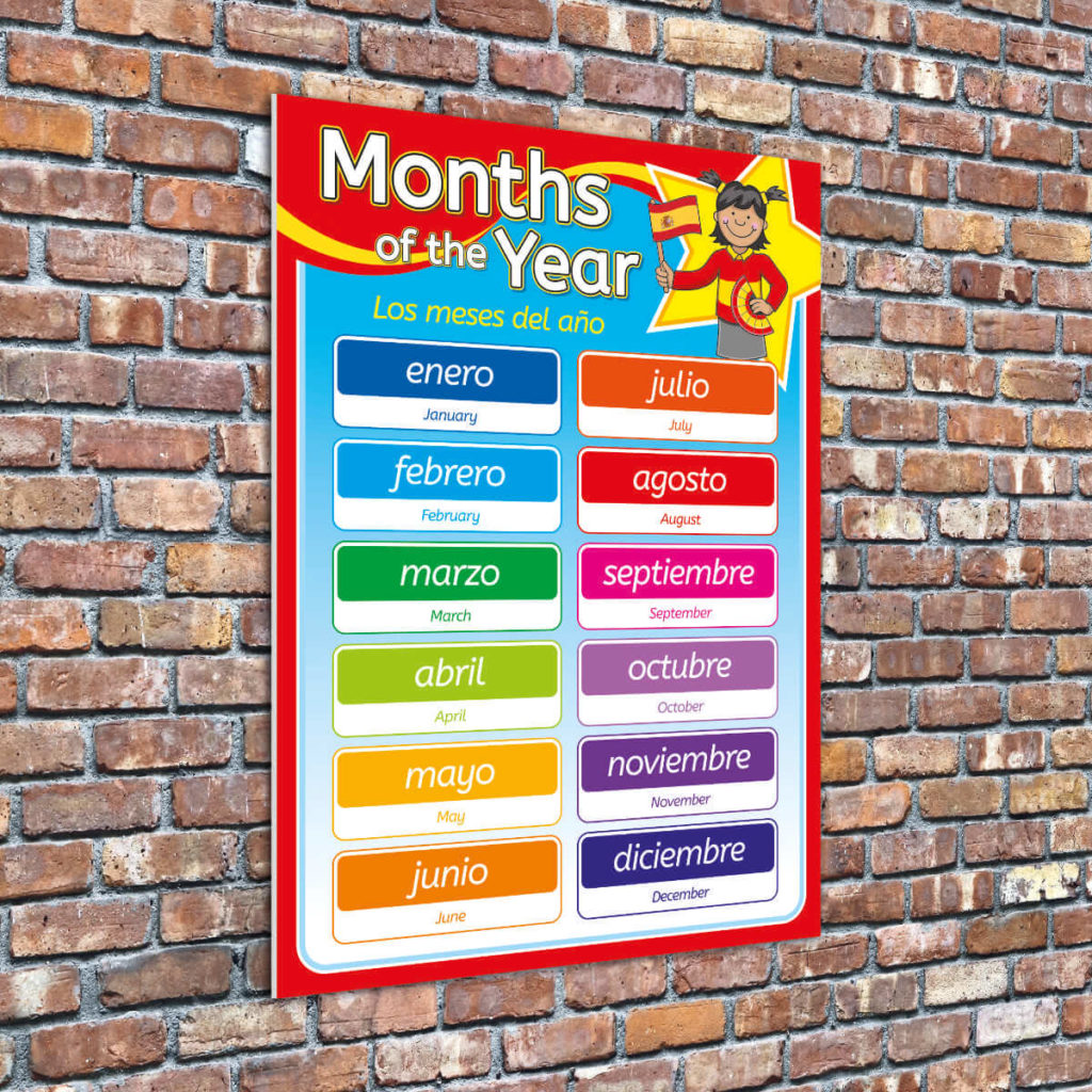Spanish Months of the Year Sign - Illustrated Languages Sign for Schools