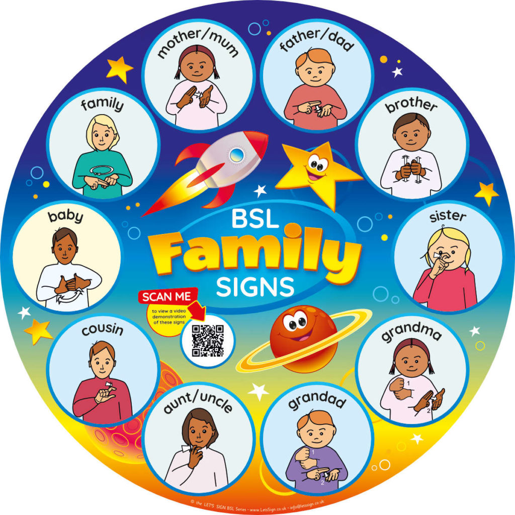 BSL Family Space Themed Sign - British Sign Language for Schools