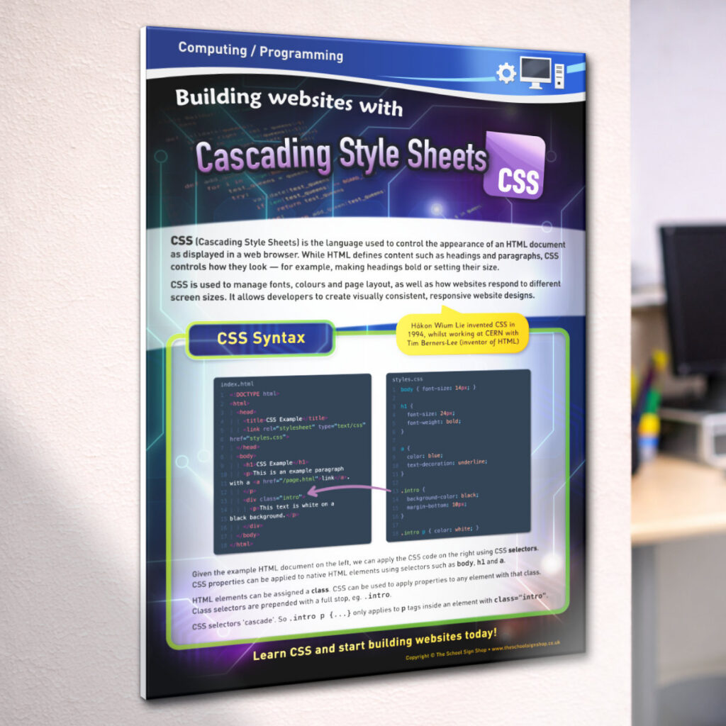 Building Websites with CSS Sign - IT sign for Secondary Schools
